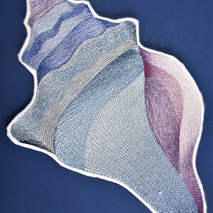 Huge 11.75 Inch Embroidered Applique Patch, Whelk Shell in Blues and ...