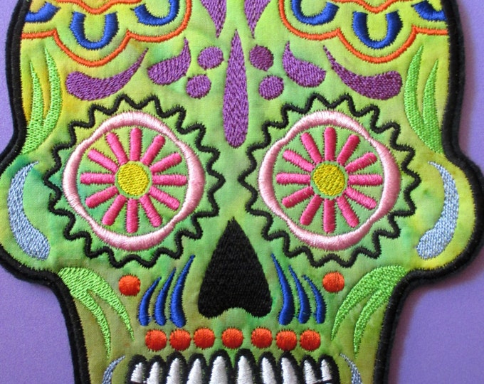 Extra Large Embroidered Sugar Skull Applique Patch on Cotton Batik ...