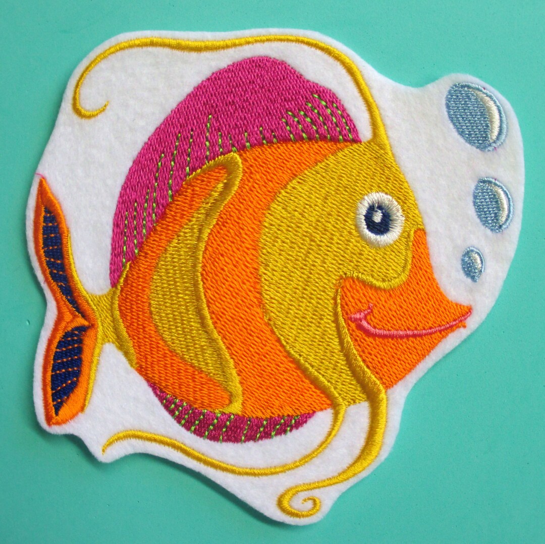 Large Embroidered Colorful Fish Applique Patch, Beach Applique ...