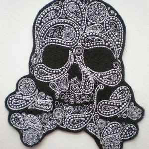 Large Embroidered Skull and Crossbones Iron-on Patch, Fancy Paisley Skull and Crossbone Applique ...