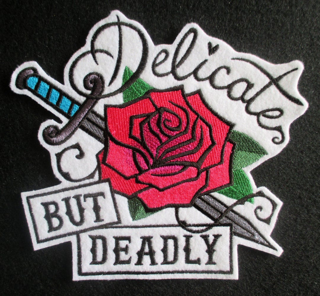 Large Embroidered Delicate but Deadly Rose and Dagger Applique Patch ...