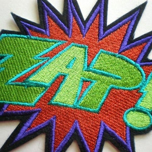 Large Embroidered ZAP Iron-on Patch, Super Hero Patch, Bright Colors ...