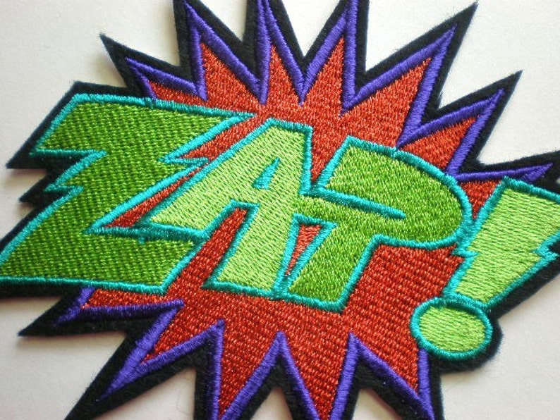 Large Embroidered ZAP Iron-on Patch, Super Hero Patch, Bright Colors ...