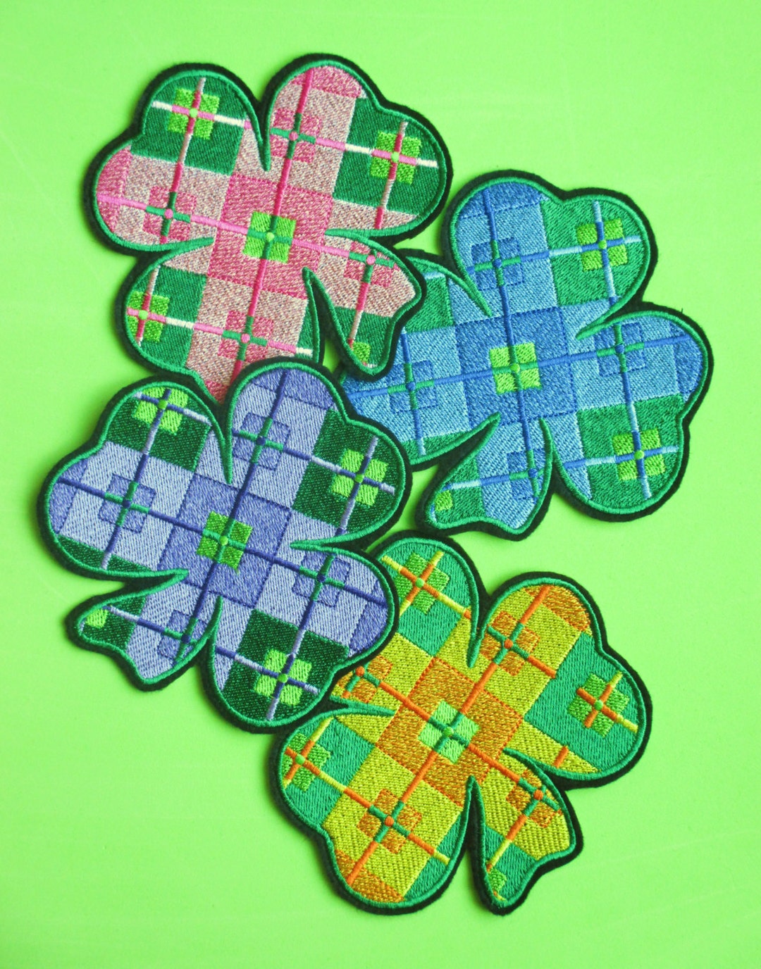 Large Embroidered Plaid Shamrock Applique Patch, Shamrock, Argyle, St ...