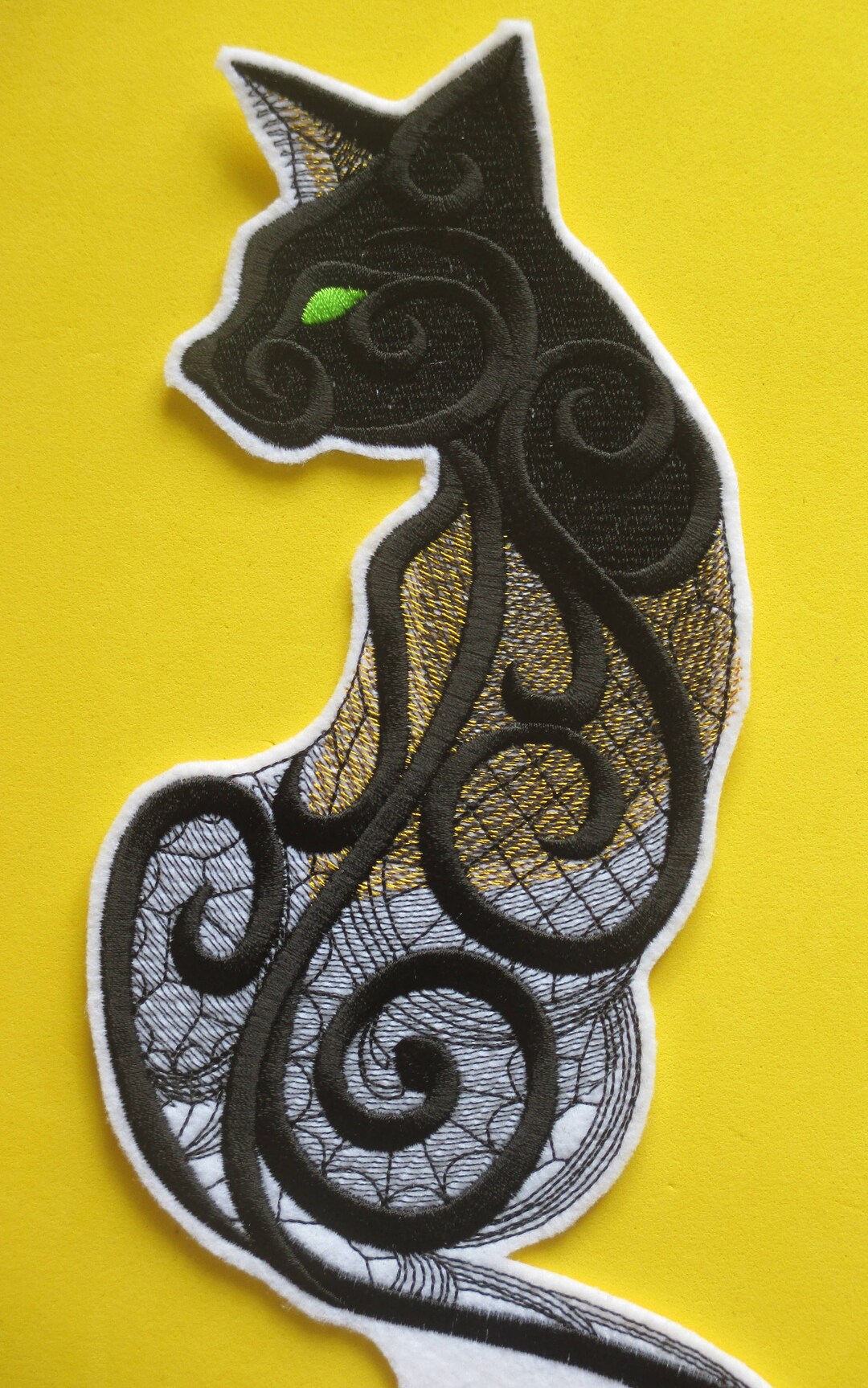 Huge Embroidered Black Cat Applique Patch, Lacy and Baroque Style ...