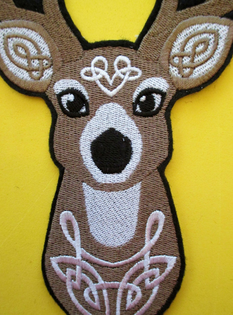 JUMBO Embroidered Celtic Deer Buck Applique Patch Celtic | Etsy