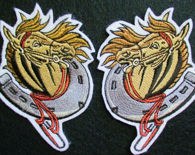 Set of Two Embroidered Horse With Horseshoe Applique Patches, Iron on ...
