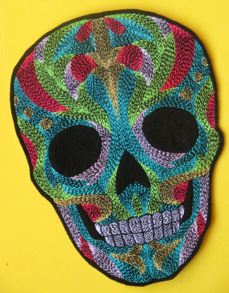 Large Embroidered Sugar Skull Applique Patch, Day of the Dead, Dia De ...