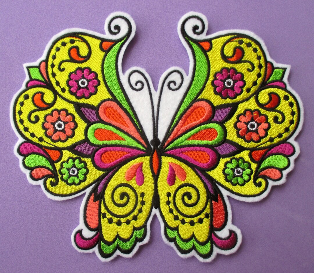 Jumbo Yellow Embroidered Butterfly Applique Patch, Spring Time Applique ...