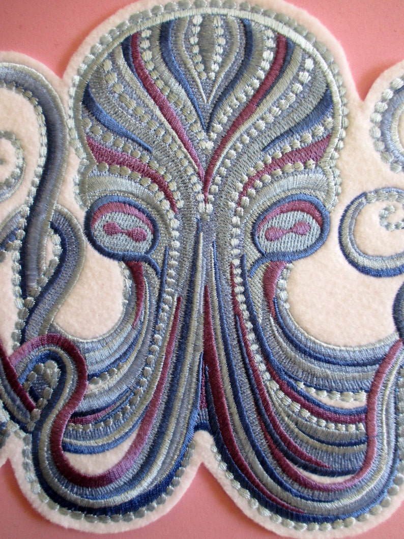Jumbo Embroidered Sea Creature Octopus Applique Blue Water - Etsy