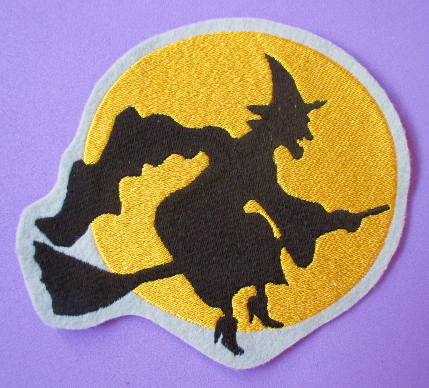 Large Embroidered Applique Patch Witch on Her Broomstick | Etsy