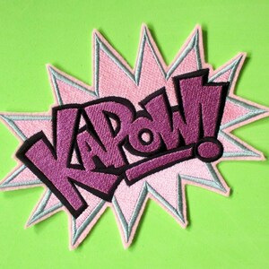 Jumbo Size Kapow Embroidered Applique Patch, Super Hero Patch in Pink ...