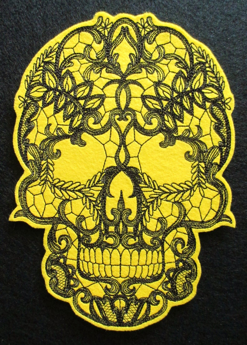 Ex. Large Embroidered Lace Patterned Sugar Skull Applique - Etsy