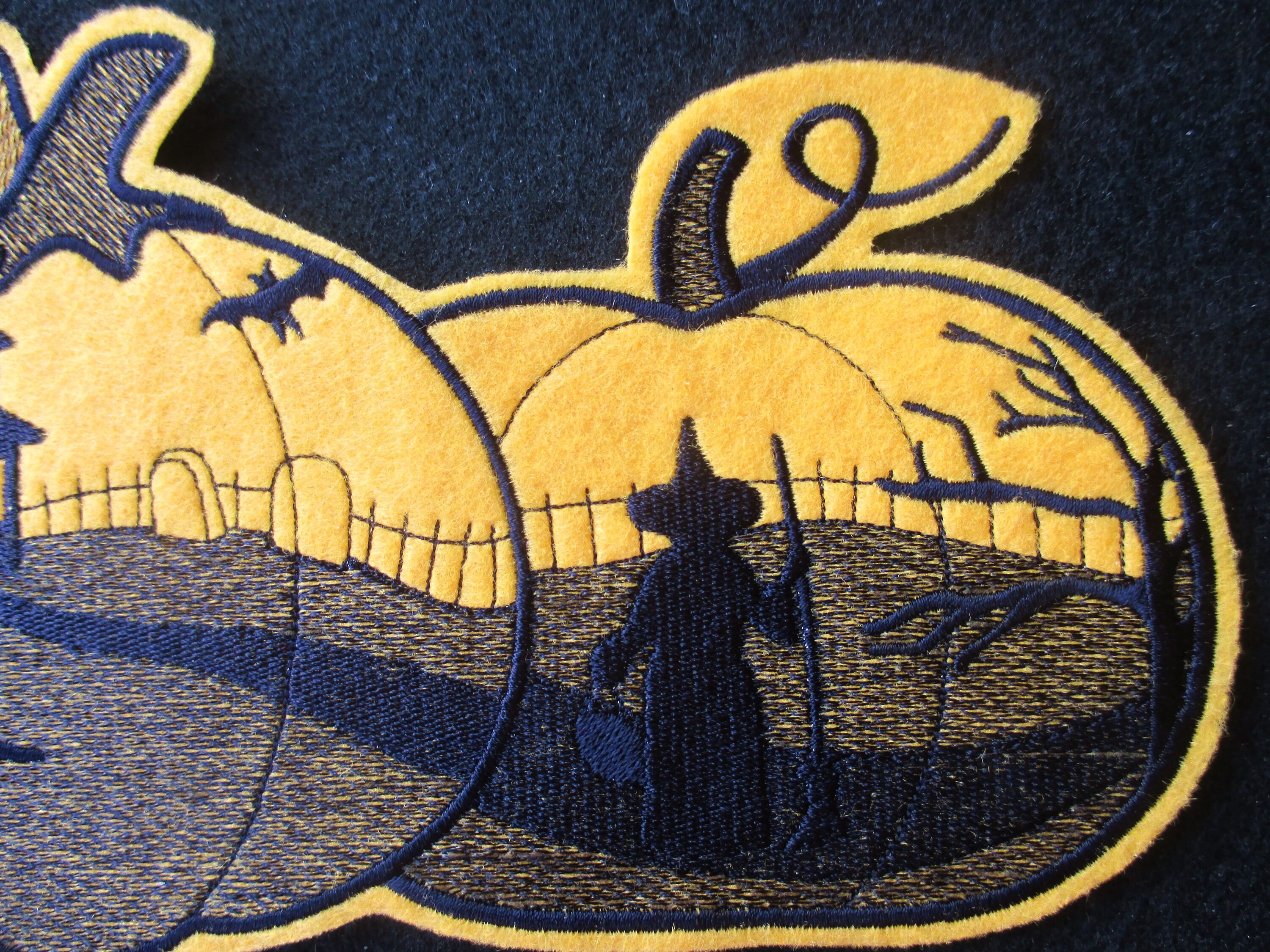 XL Embroidered Pumpkin with Halloween Scene Applique Patch | Etsy