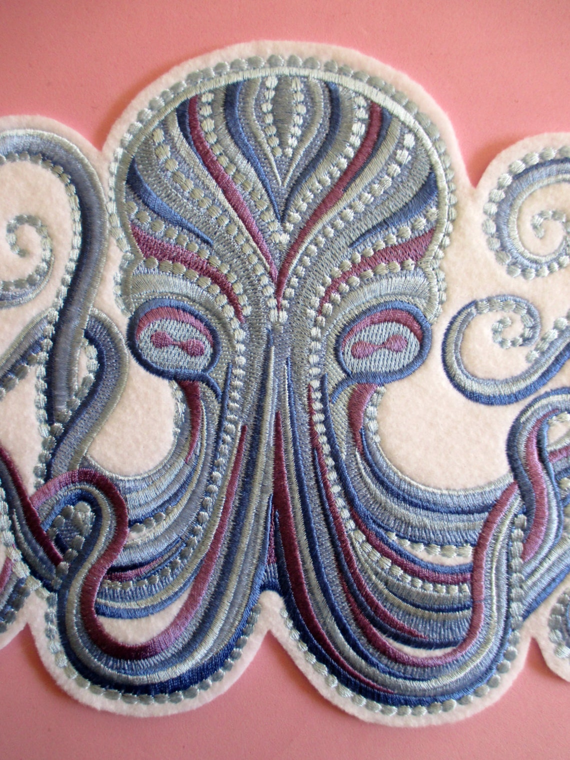 Jumbo Embroidered Sea Creature, Octopus Applique, Blue Water Tones ...