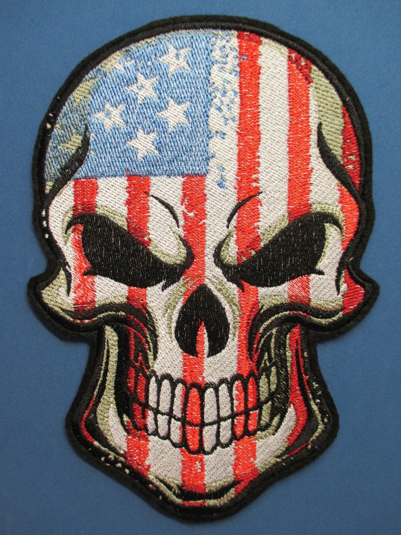 Large Embroidered Skull American Flag Applique Patch, Iron on or Sew on ...