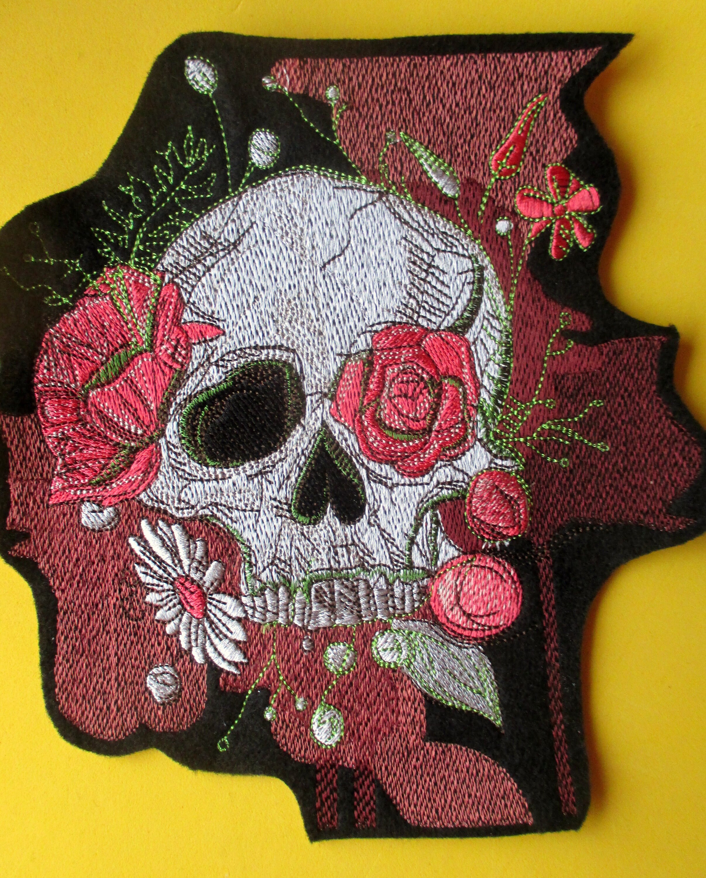 XL Embroidered Sugar Skull Applique Patch With Florals Day of | Etsy