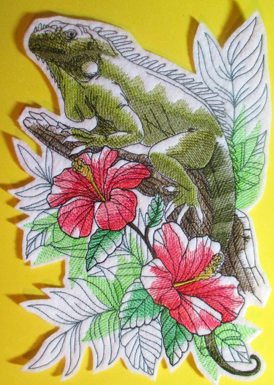 JUMBO Embroidered Iguana Applique Patch, Iron on or Sew On, Beach House ...