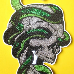JUMBO Embroidered Skull and Snake Applique Patch, Military Patch, Biker ...