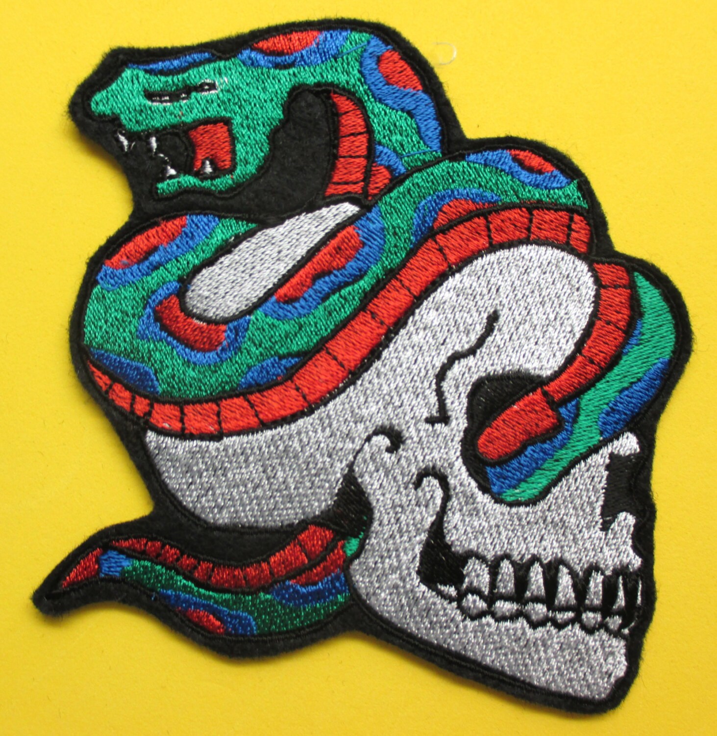 Large Embroidered Skull With Snake Applique Patch Iron on or - Etsy