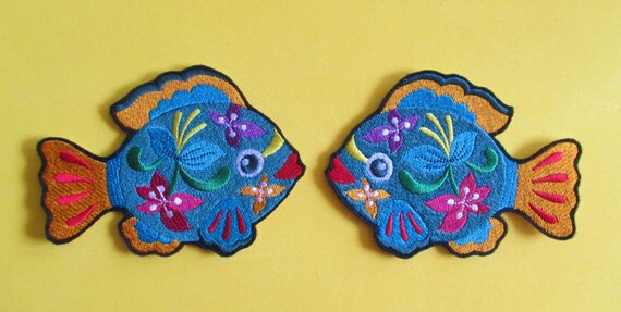 Embroidered Mexican Talavera Pottery Style Fish Applique | Etsy