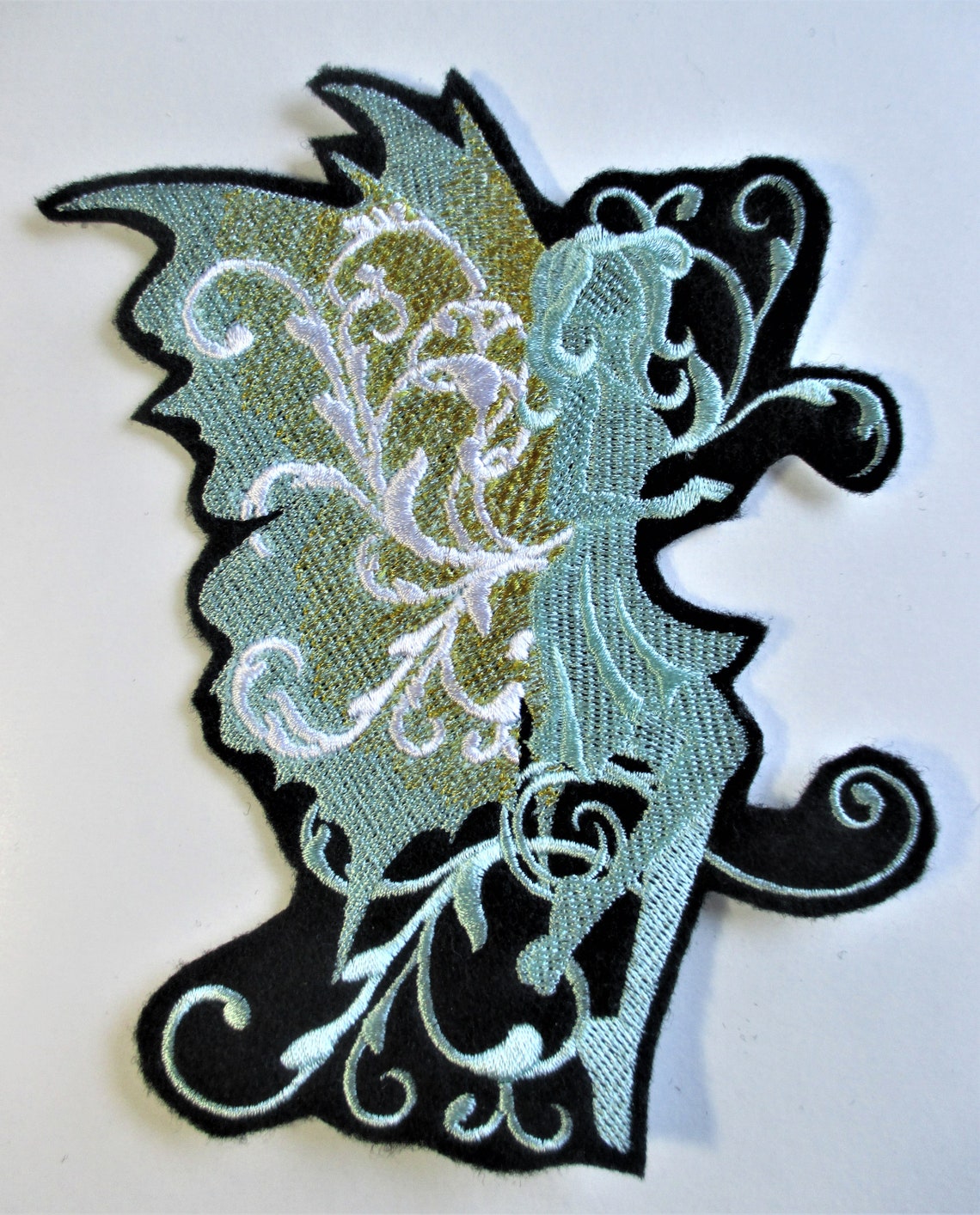 Large Fairy Applique Patch, Wings, Turquoise, Gold, Heavenly Fairy ...