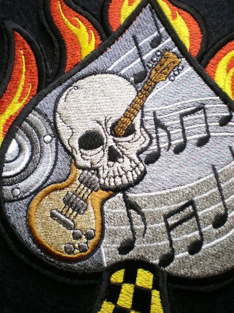 Extra Large Embroidered Iron on Flaming Spade Patch, Gothic, Gambler ...