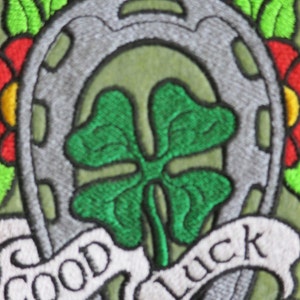 Large Embroidered Good Luck Shamrock and Horseshoe Applique Patch ...