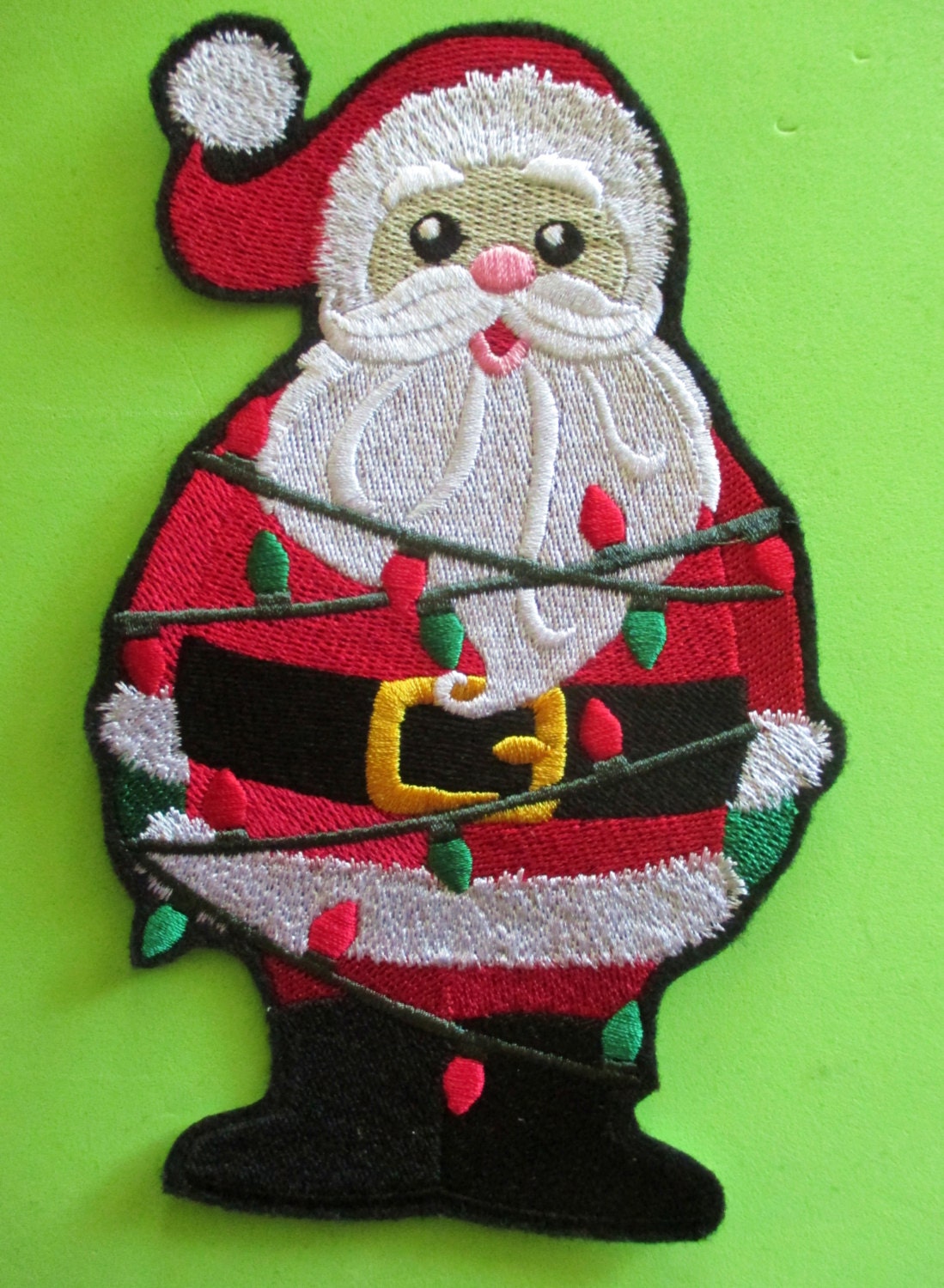 Large Embroidered Santa Tangled up in Lights Applique Patch - Etsy