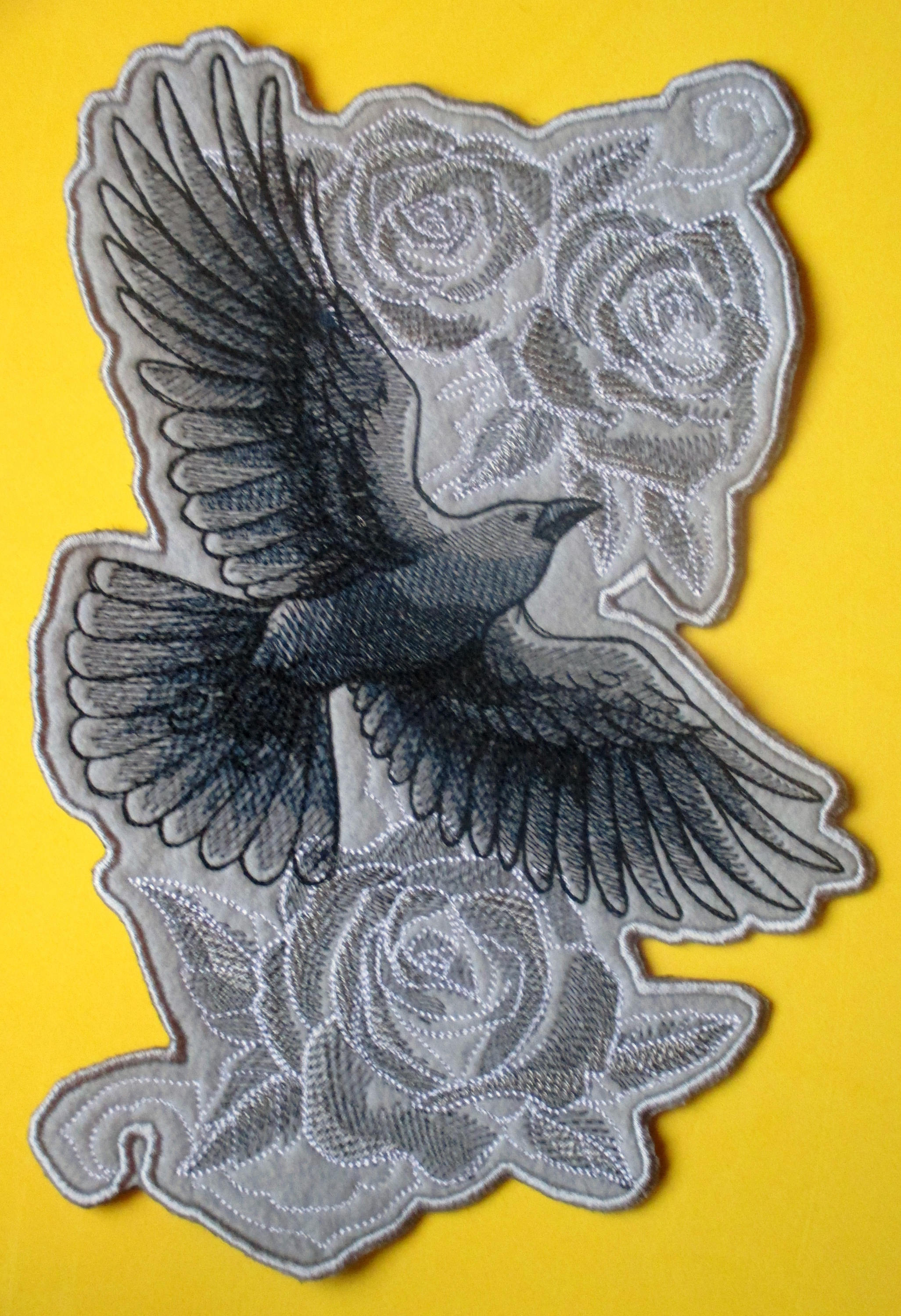 JUMBO Embroidered Raven and Roses Applique Patch, Biker Patch, Iron on ...