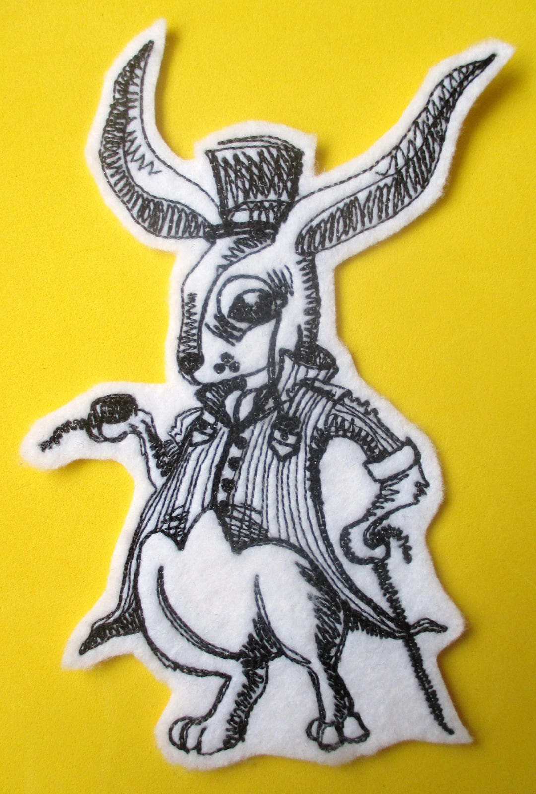 Large Embroidered Alice in Wonderland Rabbit, Fancy Rabbit in Top Hat ...