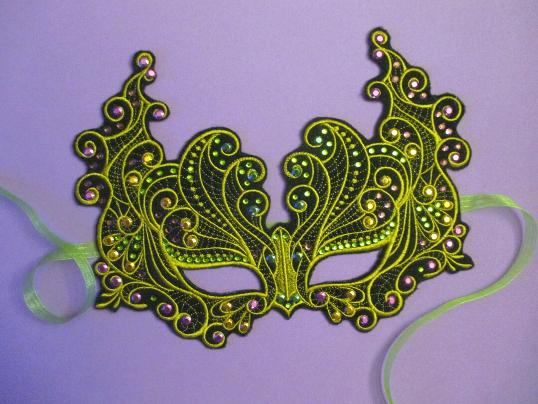 Adults Embroidered Lacy Mardi Gras Mask With Metal Studs, Swarovski ...