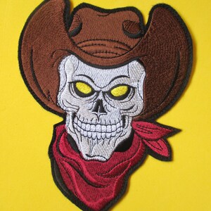 Large Embroidered Cowboy Skull Applique Patch, Skull, Skeleton, Cowboy ...
