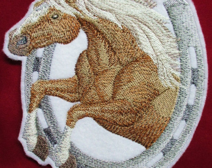 Large Embroidered Horse and Horseshoe Applique Patch, Haflinger Horse ...