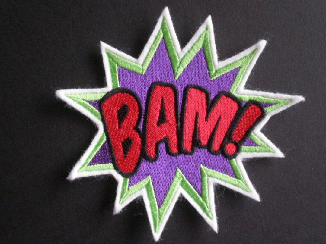 Large Embroidered Iron on Patch, BAM, Super Hero Patch, Applique, BAM ...