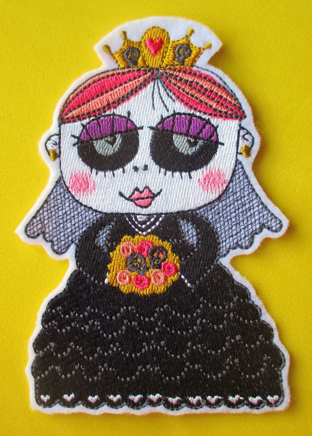 Large Embroidered Day of the Dead Bride Applique Patch, Sugar Skull ...