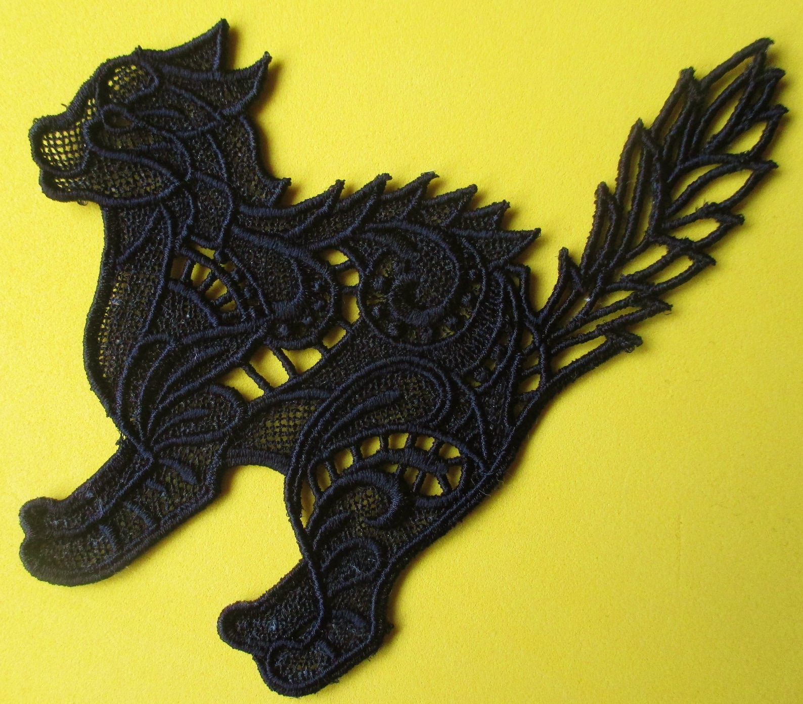 Large Embroidered Black Cat Lace Applique Halloween Black | Etsy