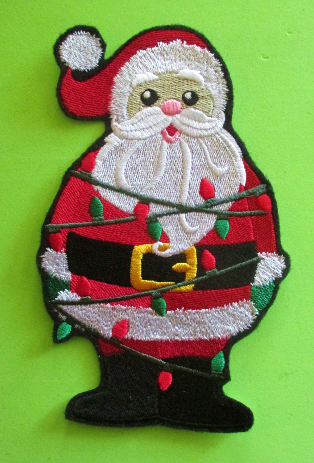 Large Embroidered Santa Tangled up in Lights Applique Patch - Etsy
