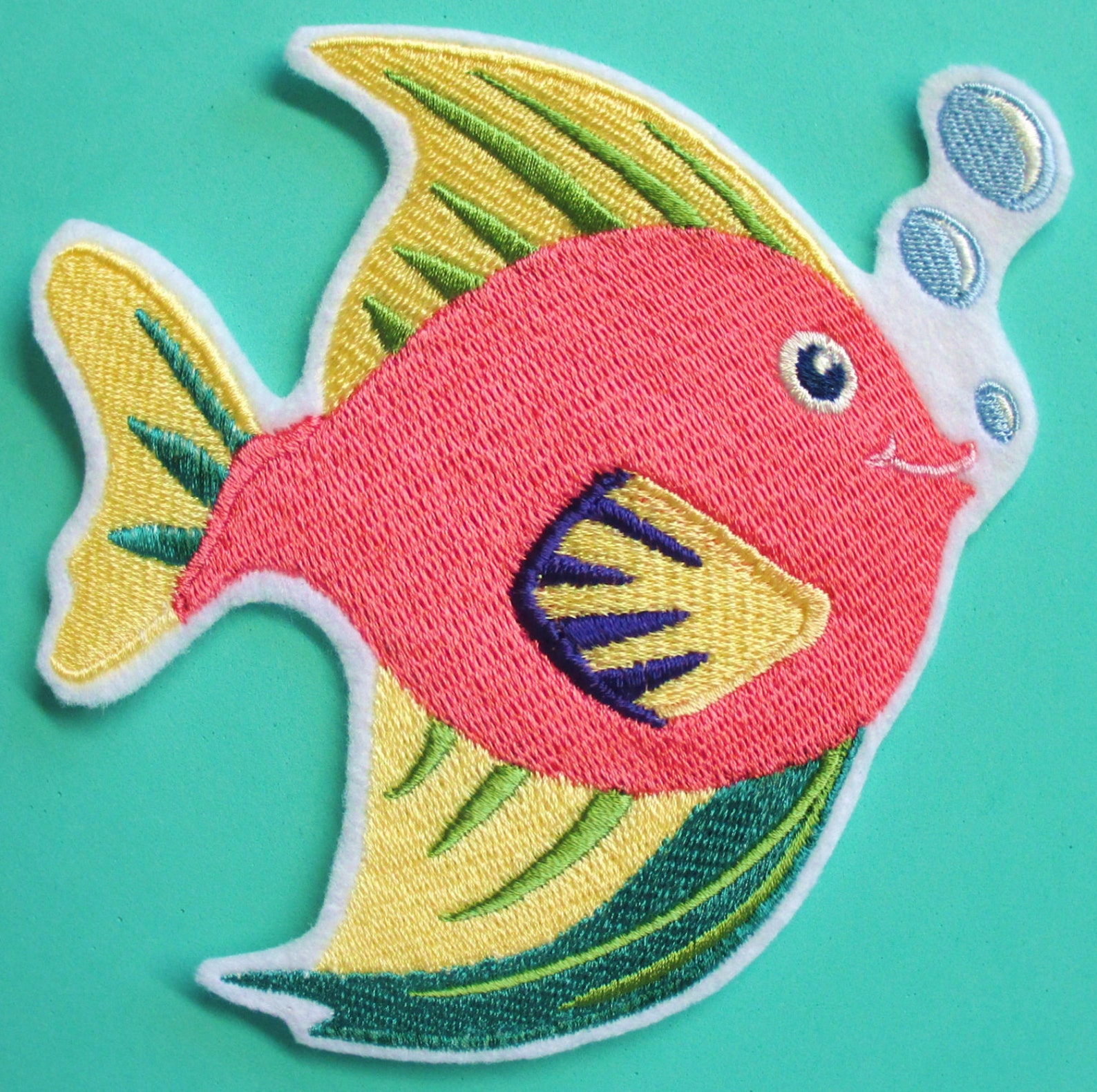 Large Embroidered Colorful Fish Applique Patch, Beach Applique ...