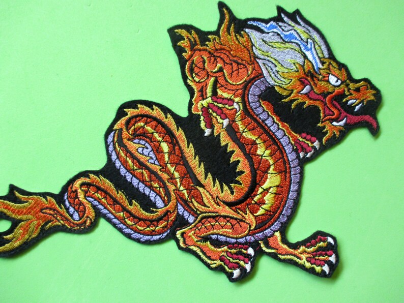 Ex. Large Embroidered Chinese Dragon Applique Patch, Jacket Patch ...