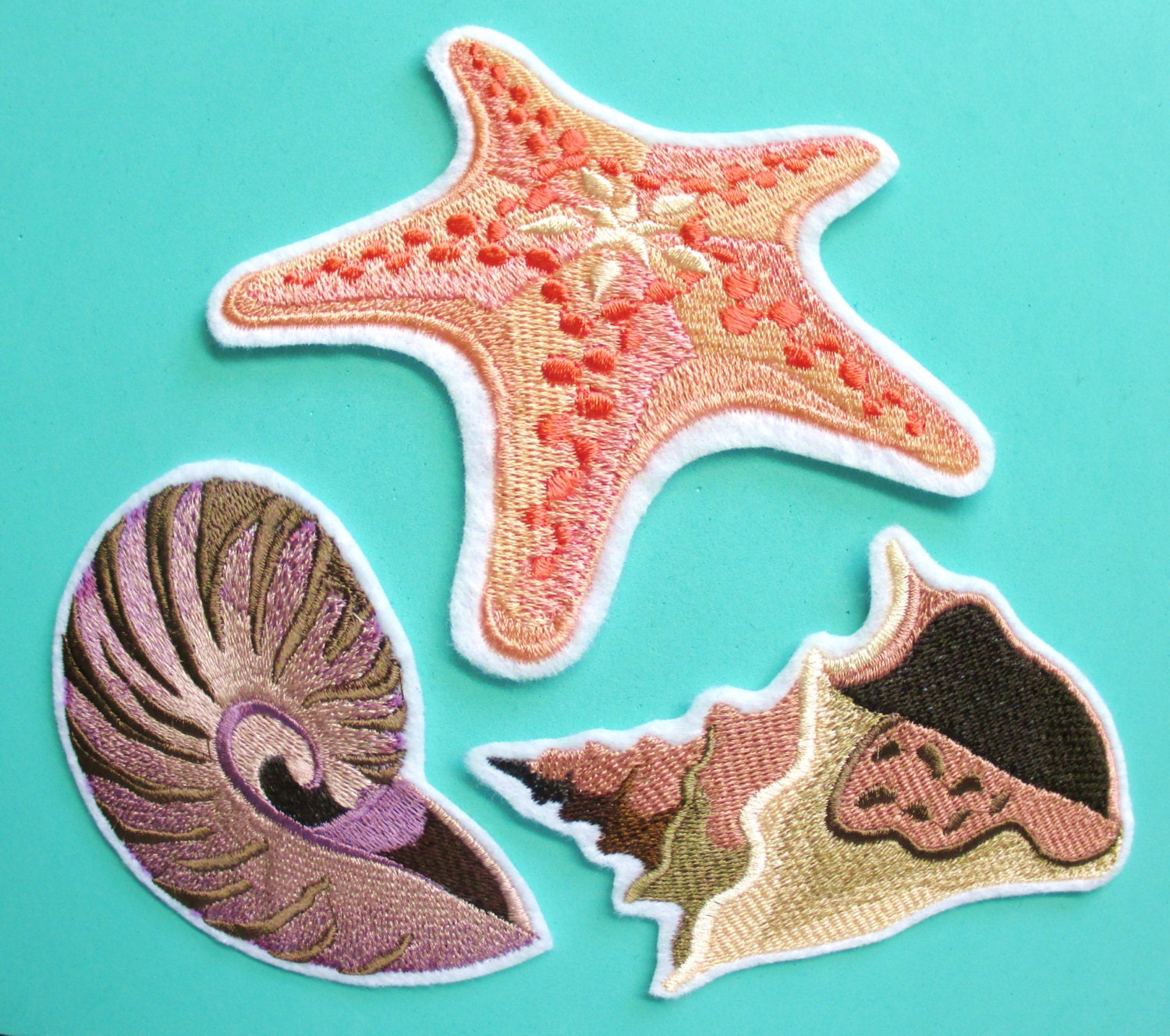 Set of 3 Embroidered Seashell Appliques Sun-sational - Etsy