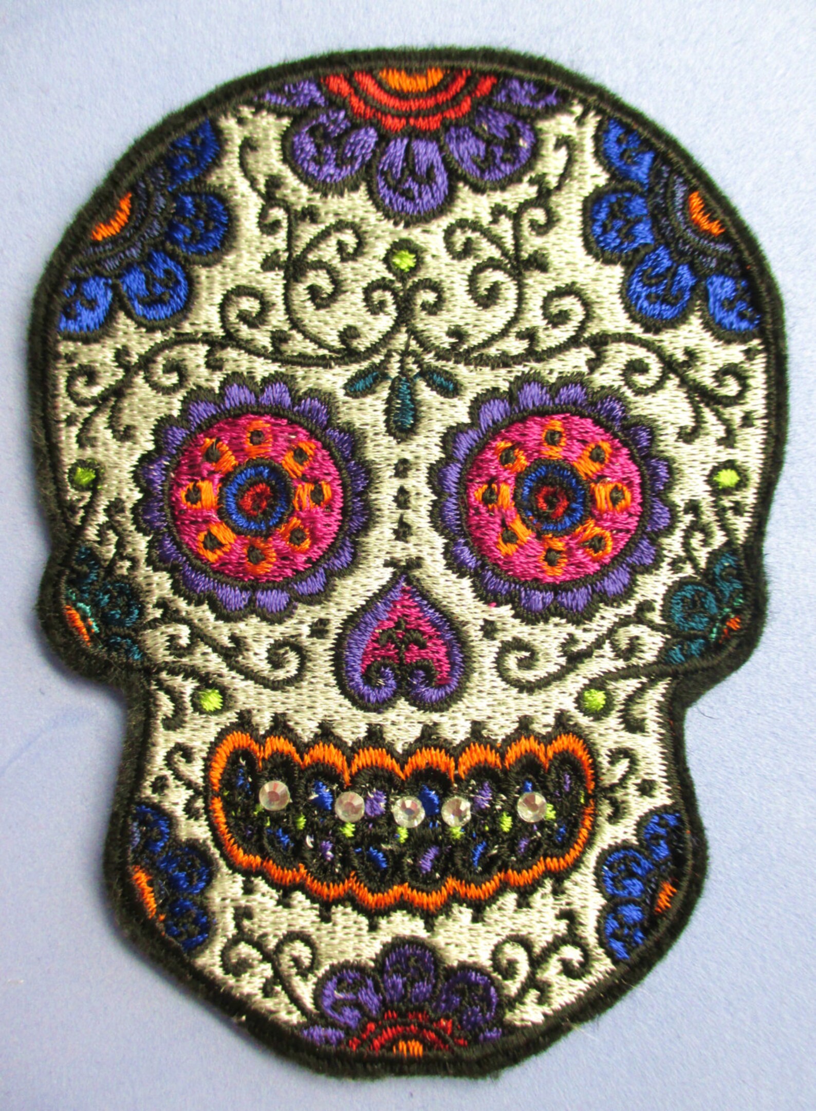 Embroidered Sugar Skull With Crystal Diamond Teeth Day of the - Etsy