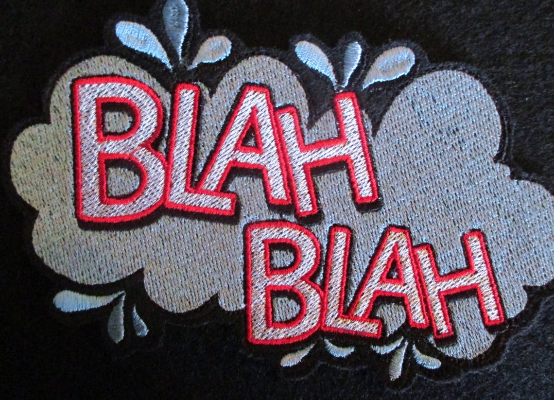 Large Embroidered Word Applique Patch Blah Blah Blah Fun | Etsy