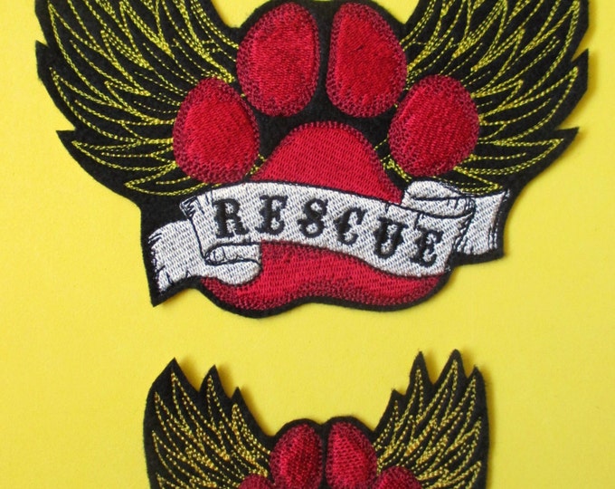 Pink, Red, or Blue Embroidered Pet Rescue Applique Patch, Animal Rescue ...