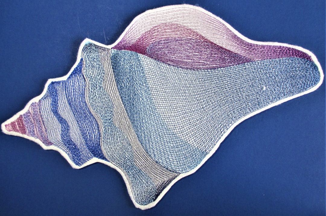 Huge 11.75 Inch Embroidered Applique Patch, Whelk Shell in Blues and ...