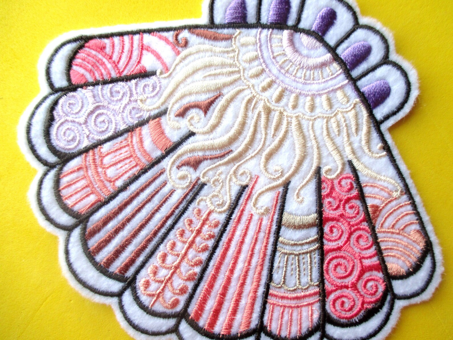 Large Embroidered Sea Shell Applique Patch Mehndi Style Wall | Etsy