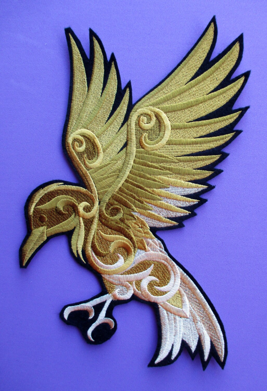 XL Embroidered Gold Baroque Raven Applique Patch Biker Patch - Etsy