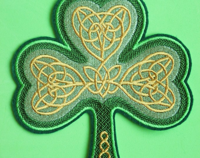 JUMBO Embroidered Shamrock With Celtic Knot Designs, Shamrock Applique Patch, Irish, Ireland ...