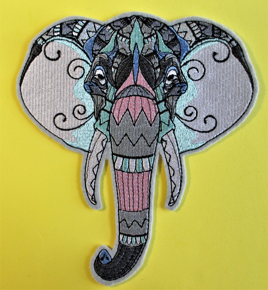 Large Embroidered Elephant Applique Patch, Ornate Design, Dense ...