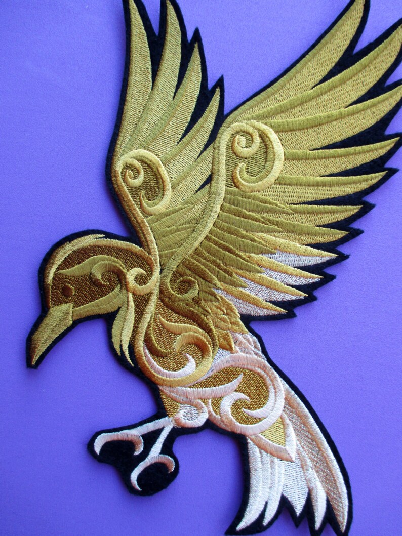 XL Embroidered Gold Baroque Raven Applique Patch Biker Patch - Etsy